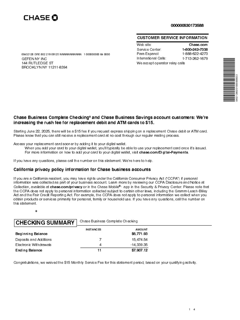 Statements 3588 | PDF | Chase Bank | Debit Card