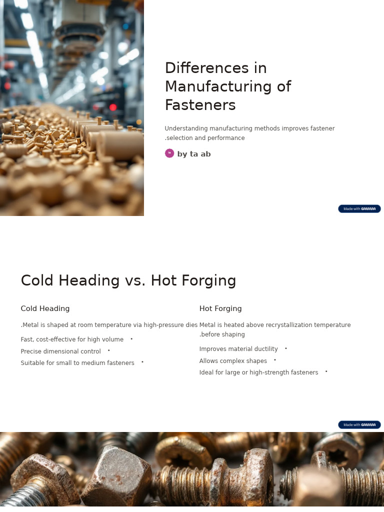 Differences in Manufacturing of Fasteners | PDF