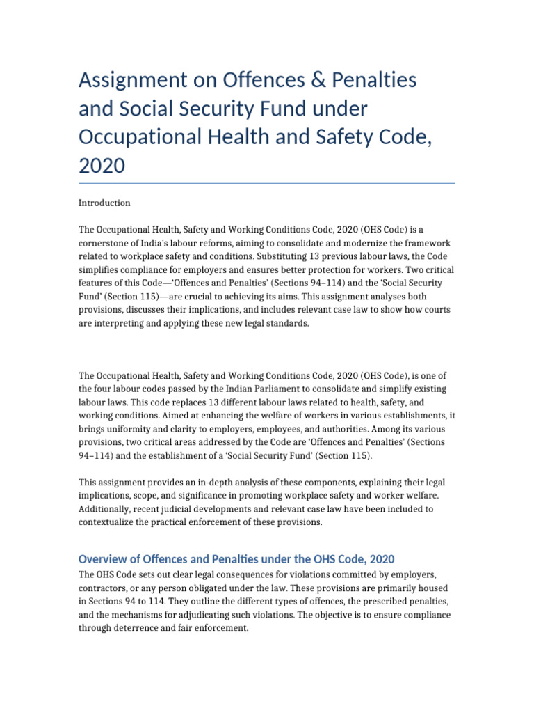 OHS Code 1500words Assignment Final Revised Conclusion | PDF ...