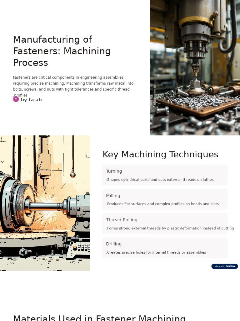 Manufacturing of Fasteners Machining Process | PDF