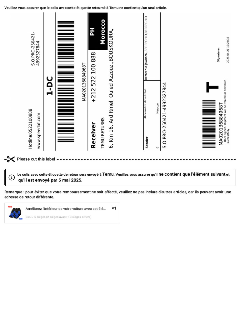 Retour d'article Temu : Instructions clés | PDF