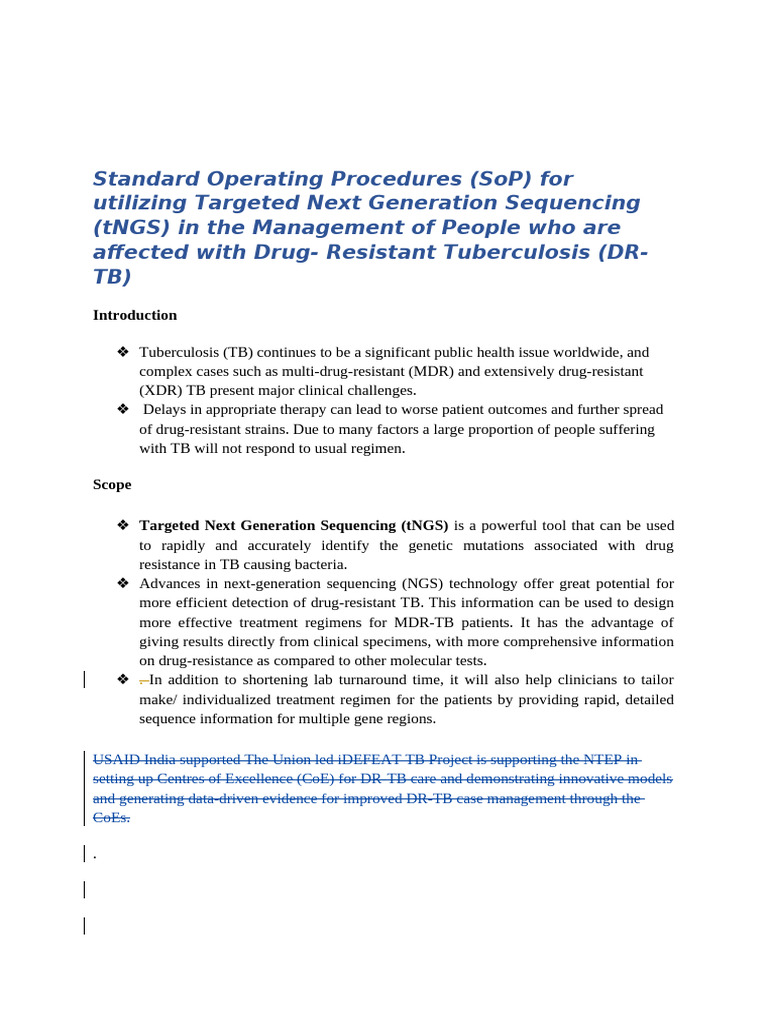 SoP for Targeted NGS in DR-TB Management | PDF | Tuberculosis | Health ...