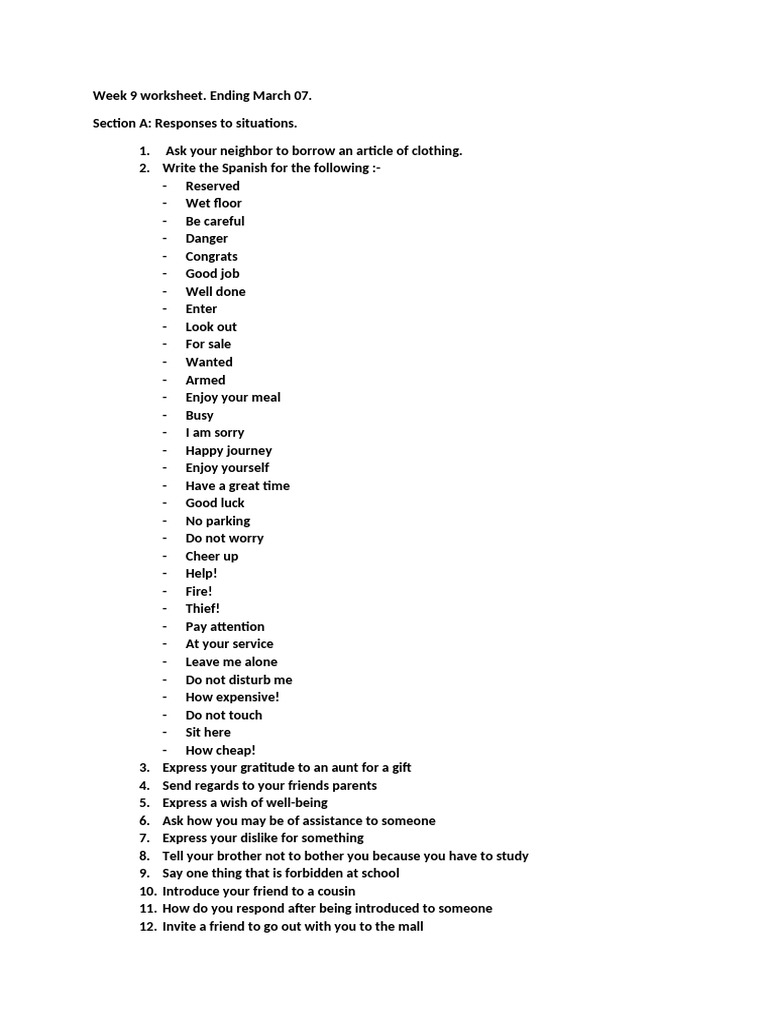 Week 9 Worksheet Grade 11 | PDF