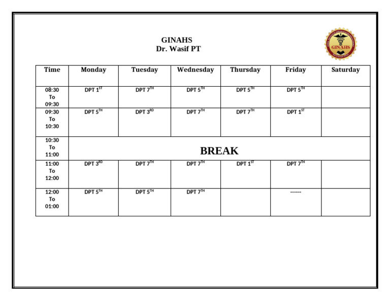 WASIF Personal Timetable | PDF