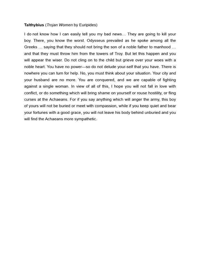 TALTHYBIUS - Trojan Women by Euripides | PDF