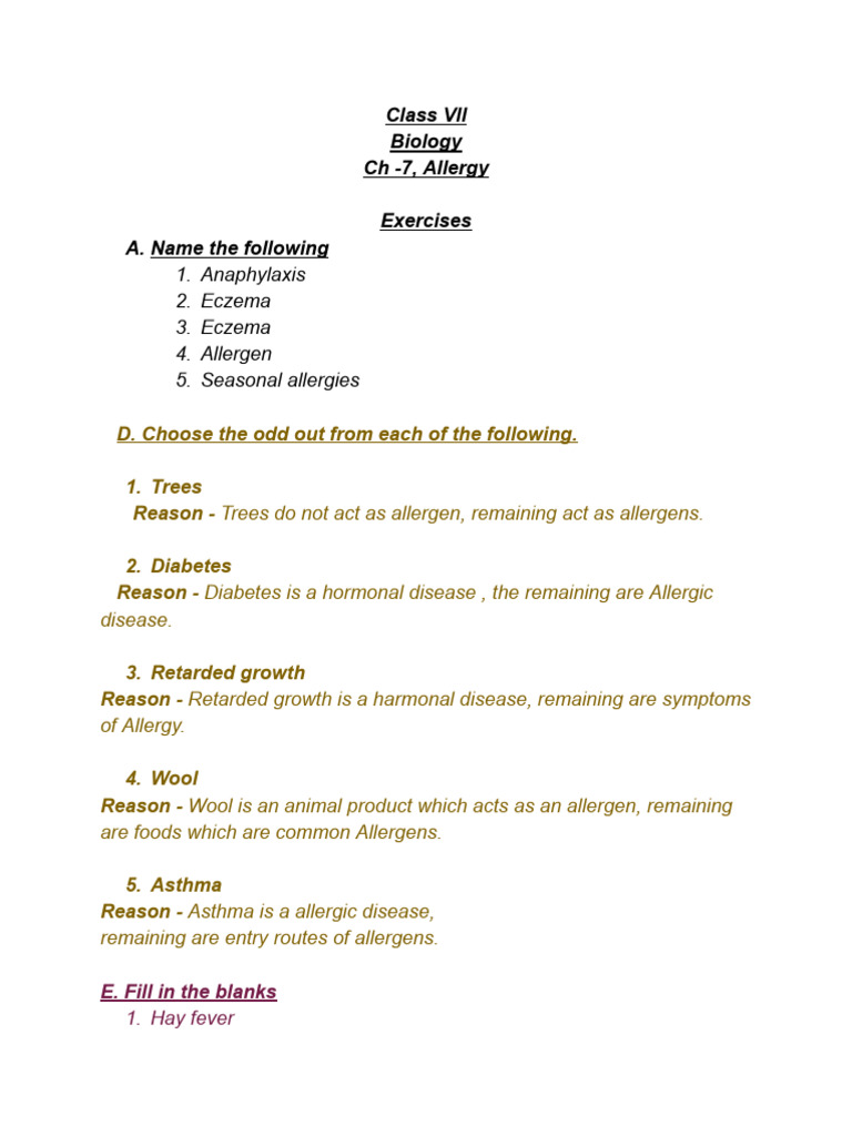 7th Bio Ch-7, Ex. | PDF