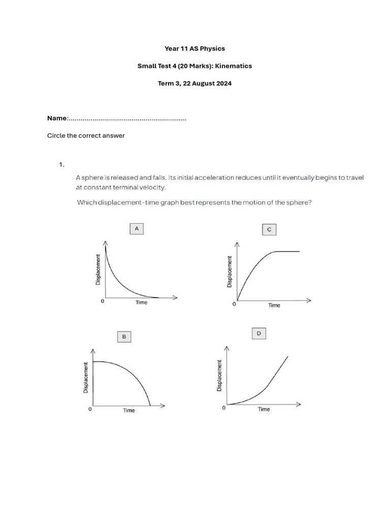 Small Test 2 Kinematics | PDF