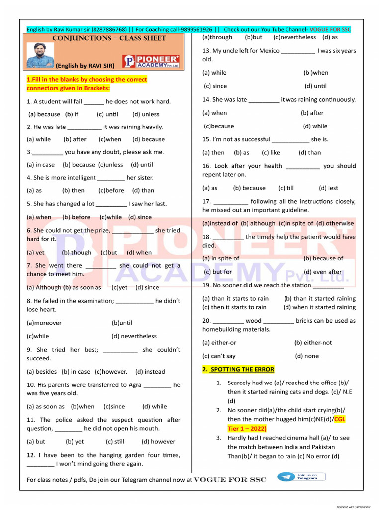 CONJUNCTIONS With Answerkey | PDF