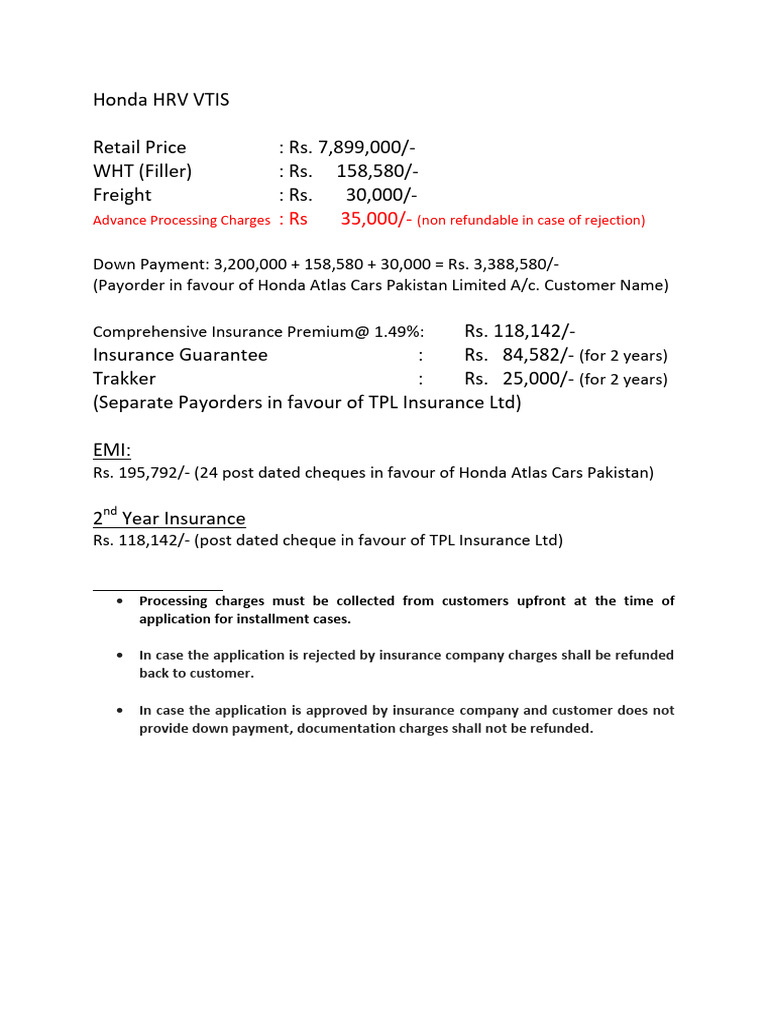 Installment HRV VTIS - TPL Insurance | PDF
