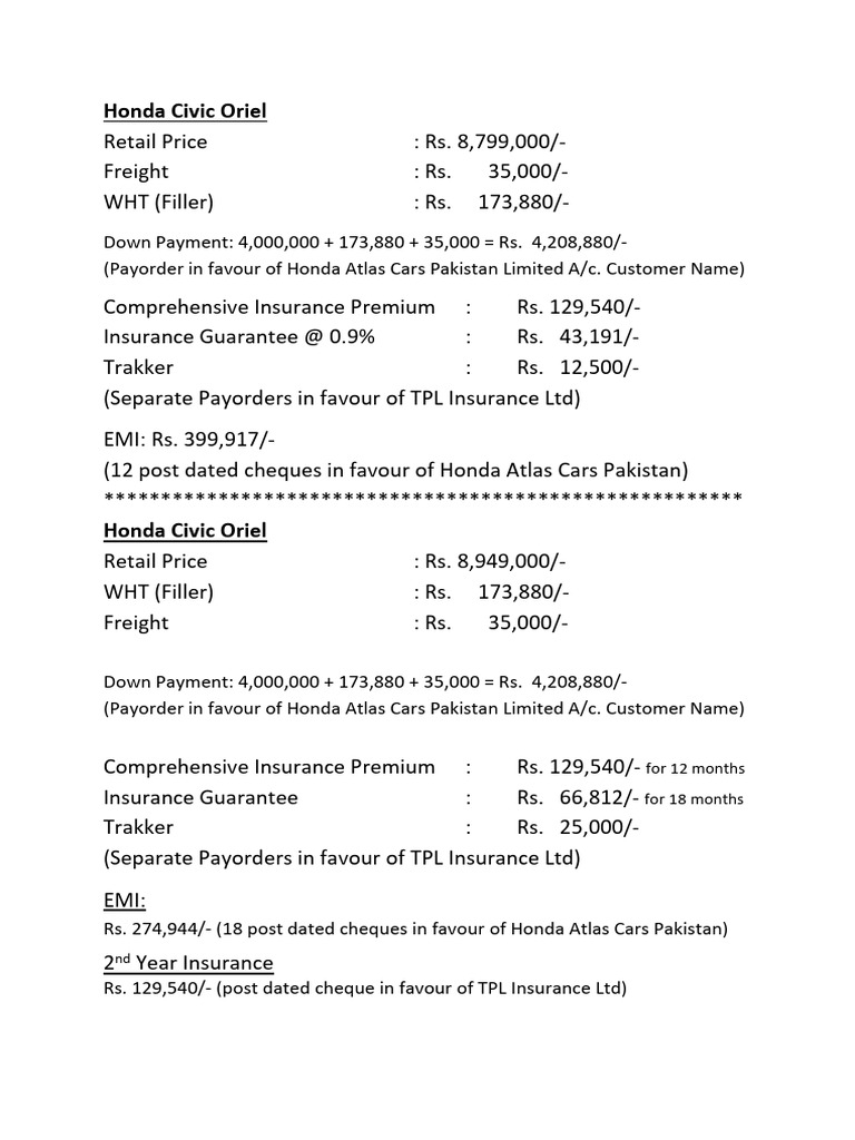 Installment Civic Oriel | PDF