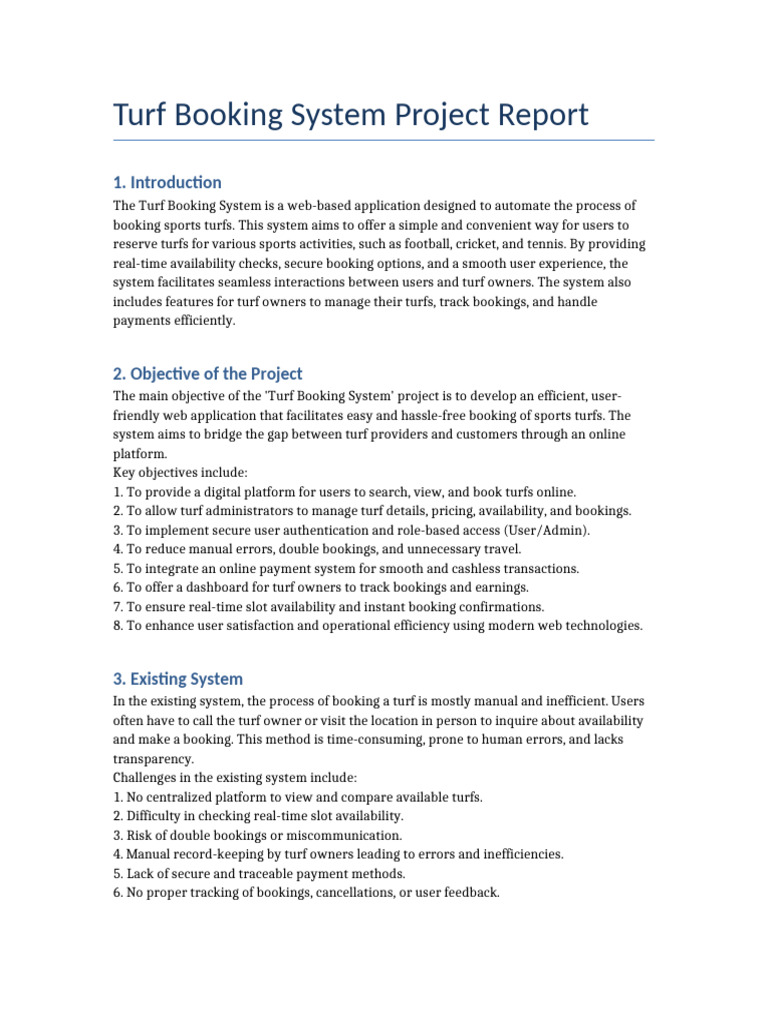 Turf Booking System Report | PDF | Databases | Computing