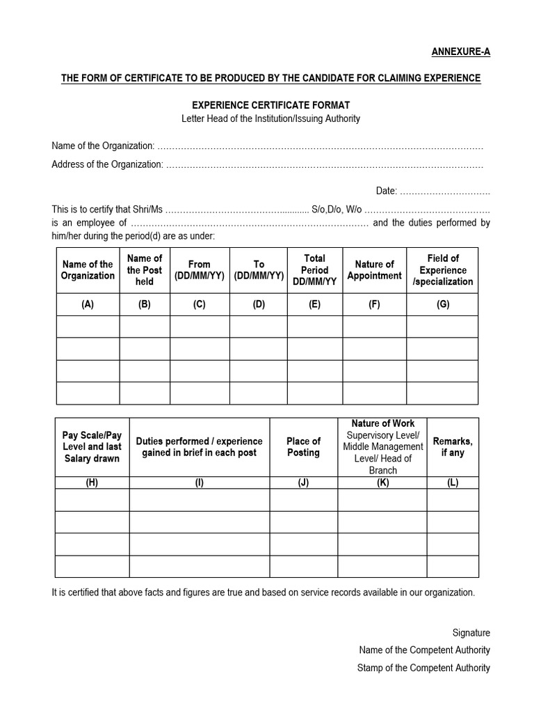 Experience Certificate Format Template | PDF