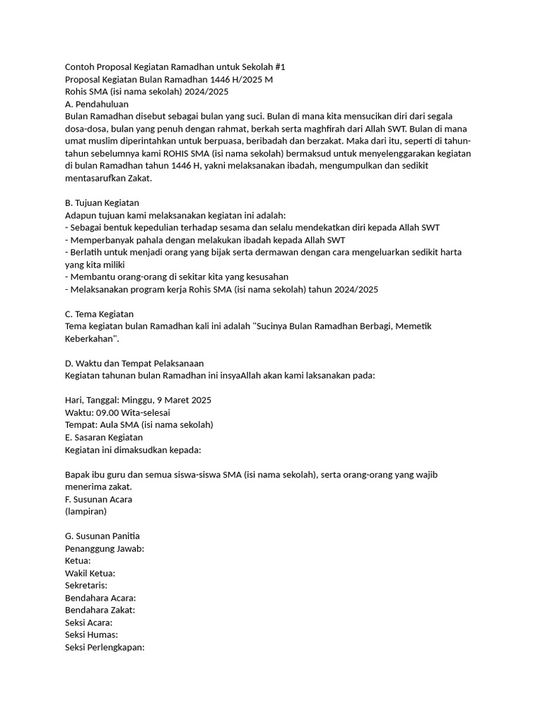 Proposal Kegiatan Ramadhan Sekolah | PDF