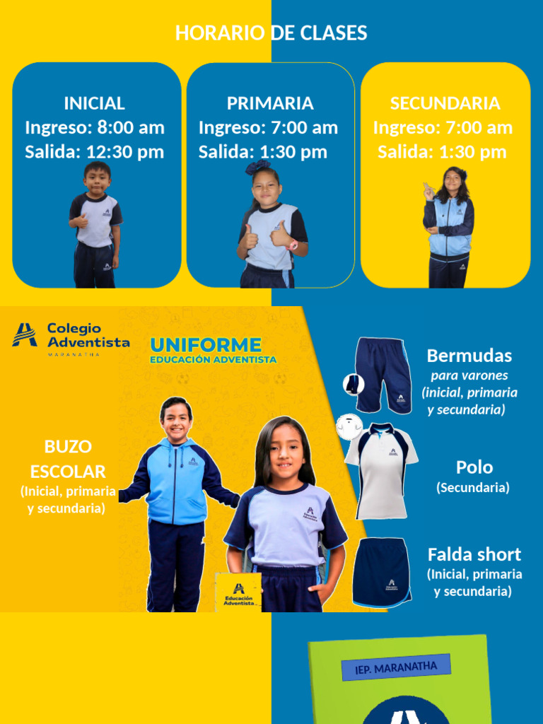 Horario de Clases y Uniformes IEP Maranatha | PDF