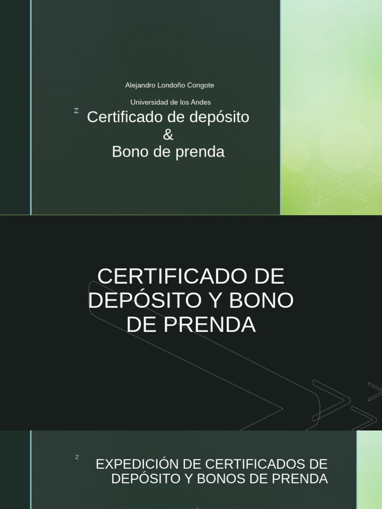 Certificado De Depósito Y Bono De Prenda Pdf Pagaré Pagos