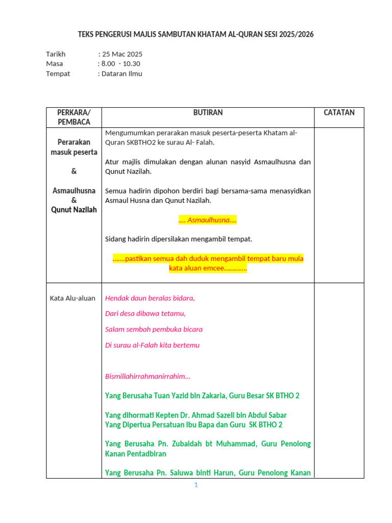 Teks Emcee Majlis Khatam Tadarus 2025 | PDF