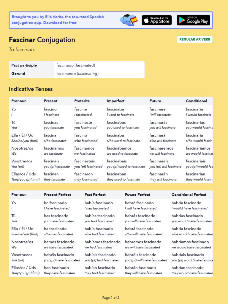 Fascinar Conjugation Spanish | PDF | Linguistic Typology | Languages
