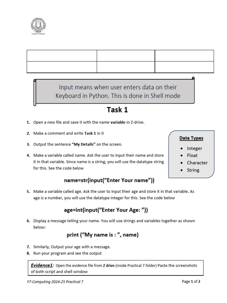 4 041651 Practical7 Input Variablesanddatatypes Pdf String Computer Science Data Type