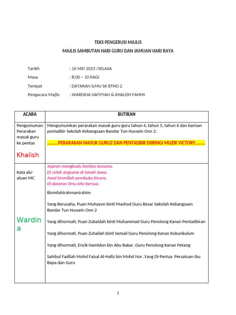 Teks Emcee Hari Guru 2023 | PDF