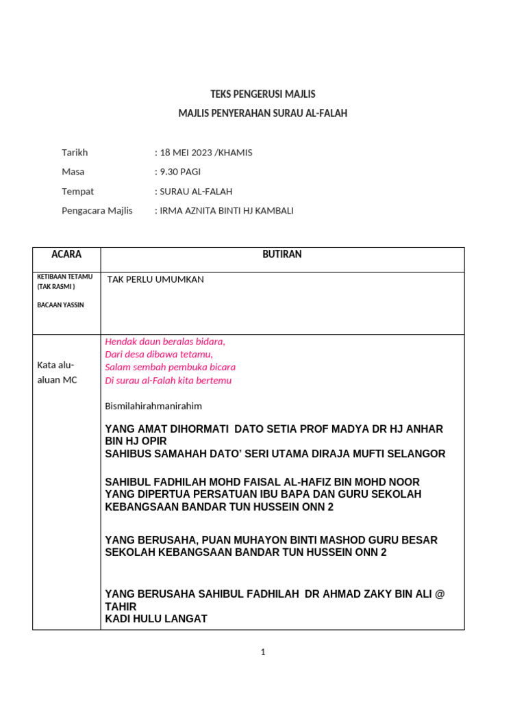 TEKS Perasmian Surau | PDF