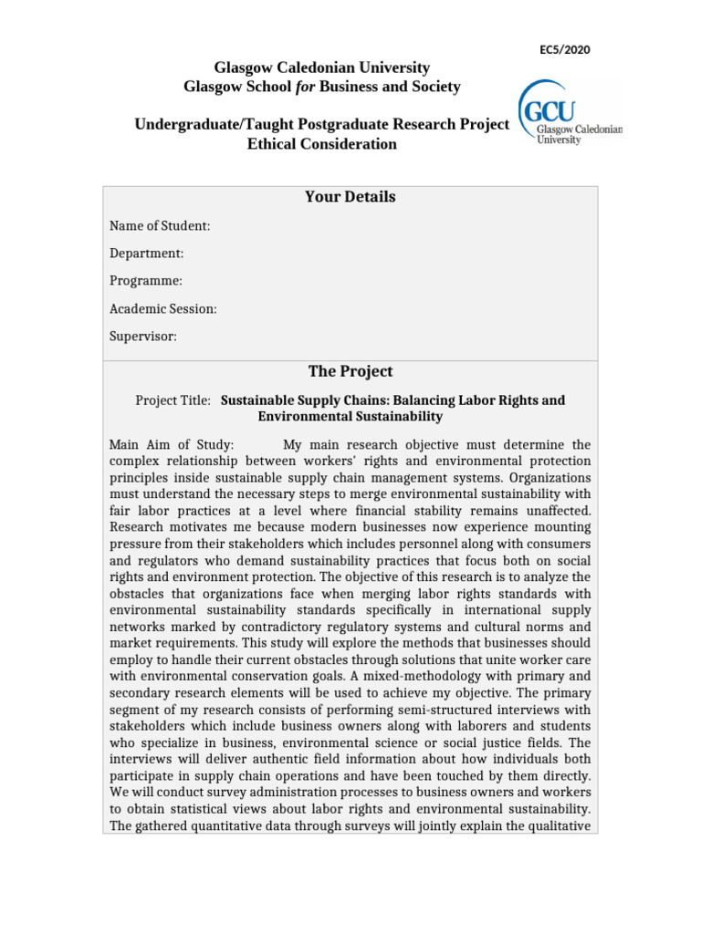 Gcu Ethics Form Gsbs Tric | PDF | Sustainability | Supply Chain