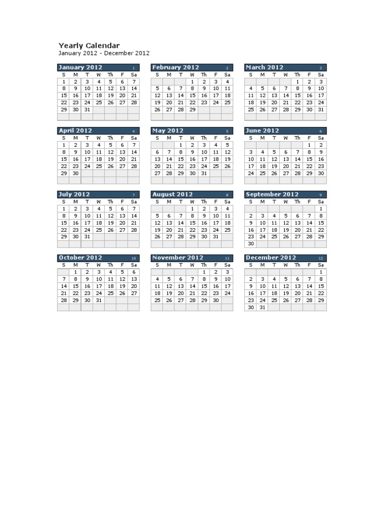 Yearly Calendar: January 2012 February 2012 March 2012 | PDF | Notation ...