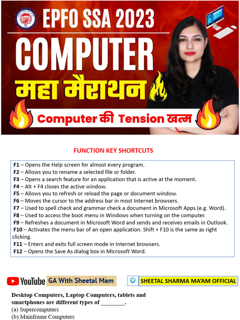 Epfo Ssa 2023 Computer Marathon MCQS Notes | PDF | Floppy Disk ...