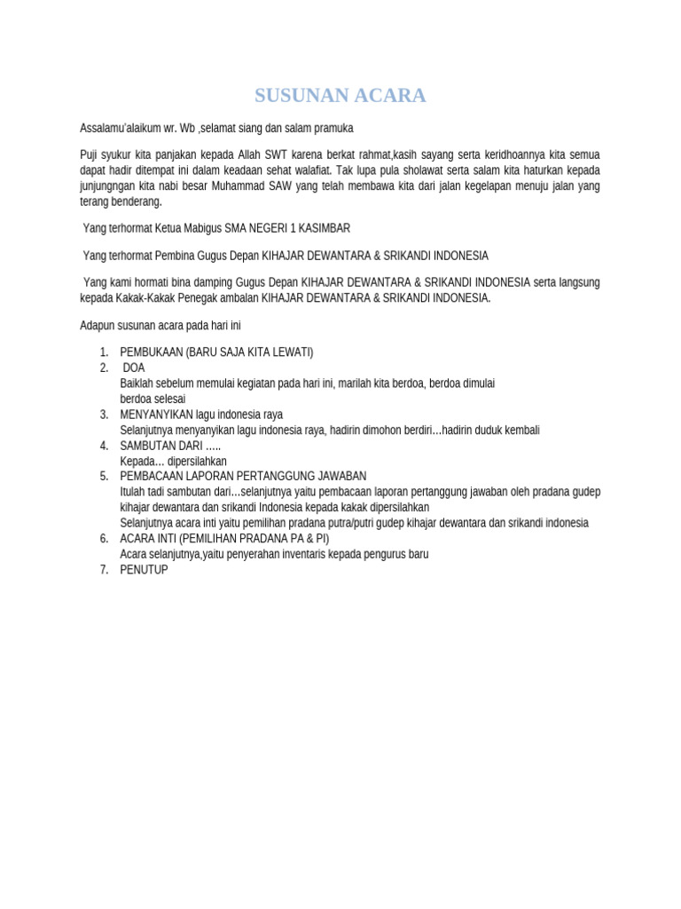 SUSUNAN ACARA Pergantian Pengurus 222 | PDF