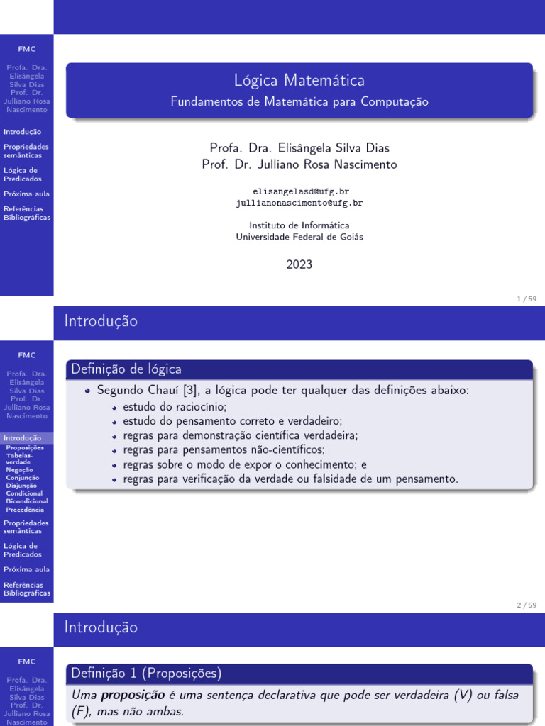 2 - Lógica Matemática - Aula | PDF | Lógica matemática | Lógica de ...