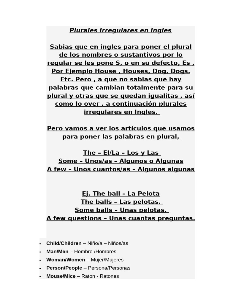 Plurales Irregulares en Ingles | PDF