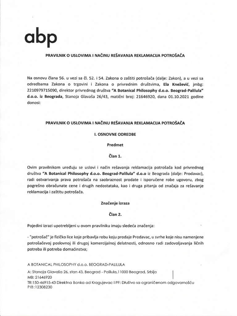 Pravilnik o Uslovima I Načinu Rešavanja Reklamacija Potrošača | PDF