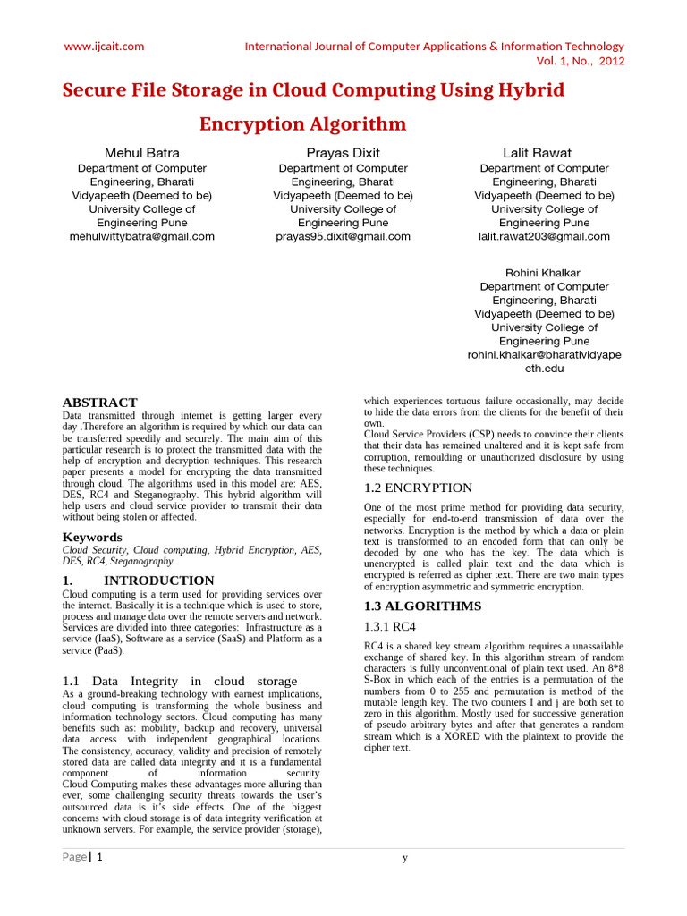 SecureFileStorageHybridIJCAIT | PDF | Encryption | Key (Cryptography)