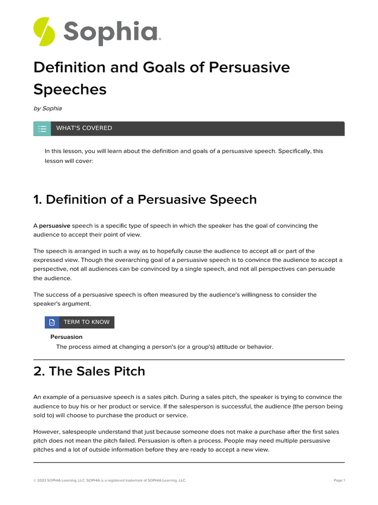 Definition and Goals of Persuasive Speeches | PDF | Public Speaking ...