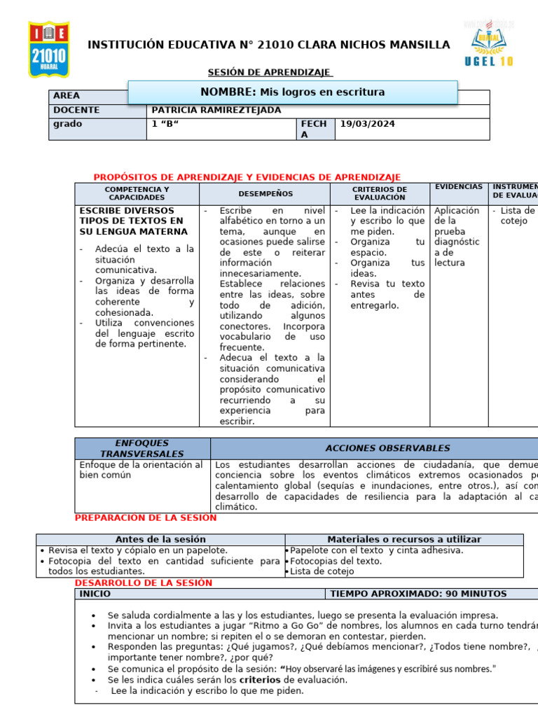 Sesión - Mis Logros en Escritura | PDF | Aprendizaje
