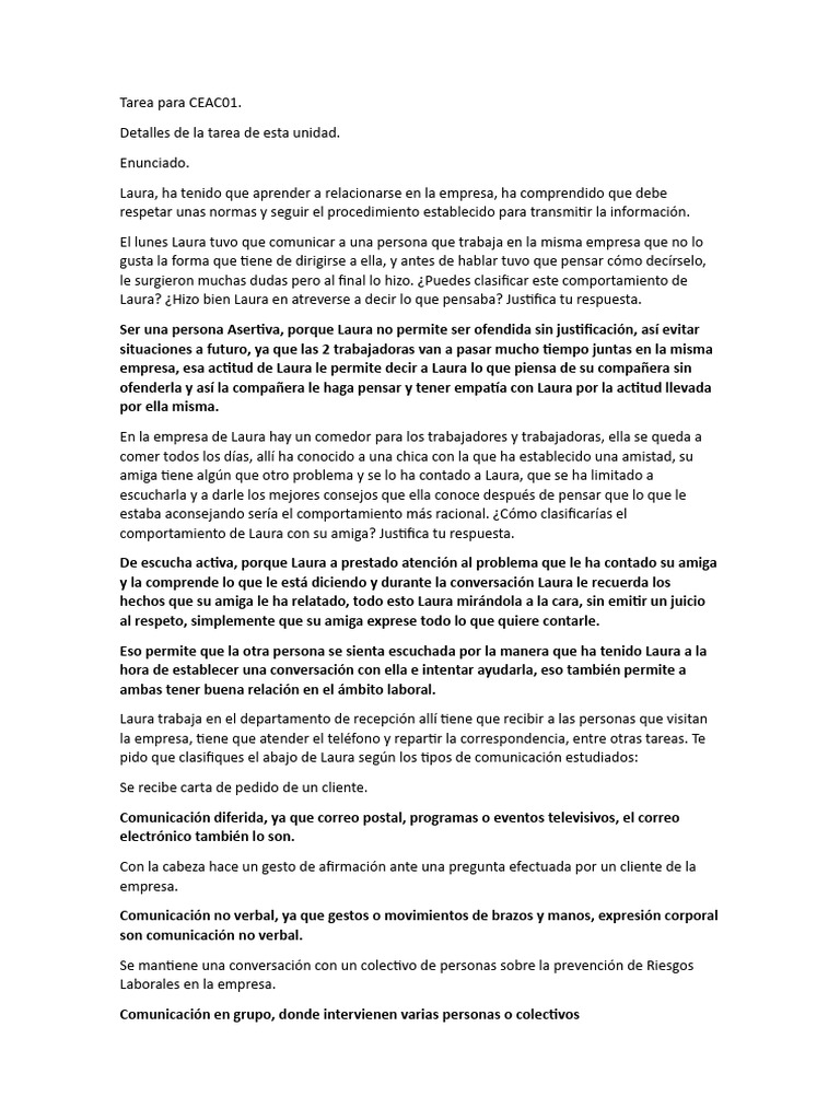 CEAC01 - Tarea - ATENCION - AL - CLIENTE - TEMA1 | PDF | Business | Comunicación
