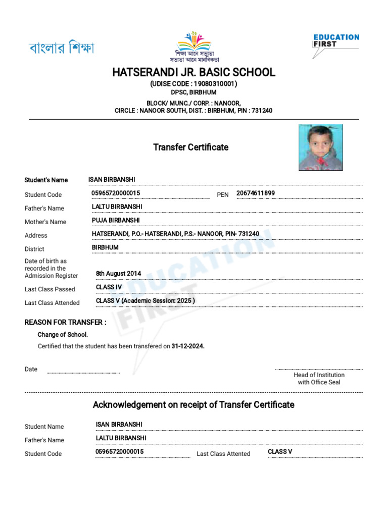 School Transfer Certificate Format | PDF