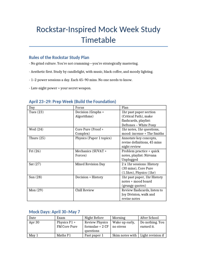 Rockstar Study Timetable Guide | PDF