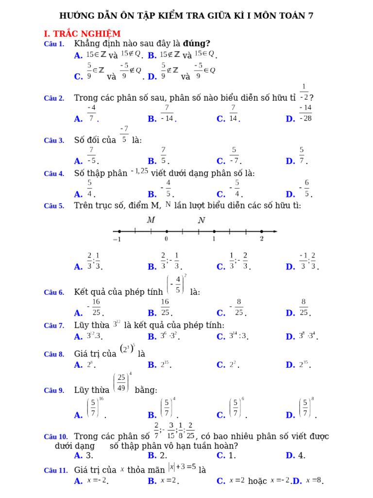 HD ÔN TẬP GKI TOÁN 7 | PDF