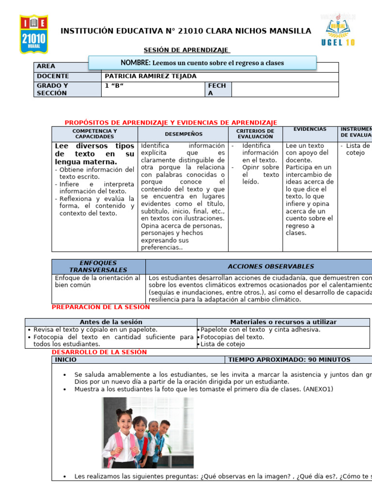 Sesión - Leemos Un Cuento Sobre El Regreso A Clases | PDF | Aprendizaje ...