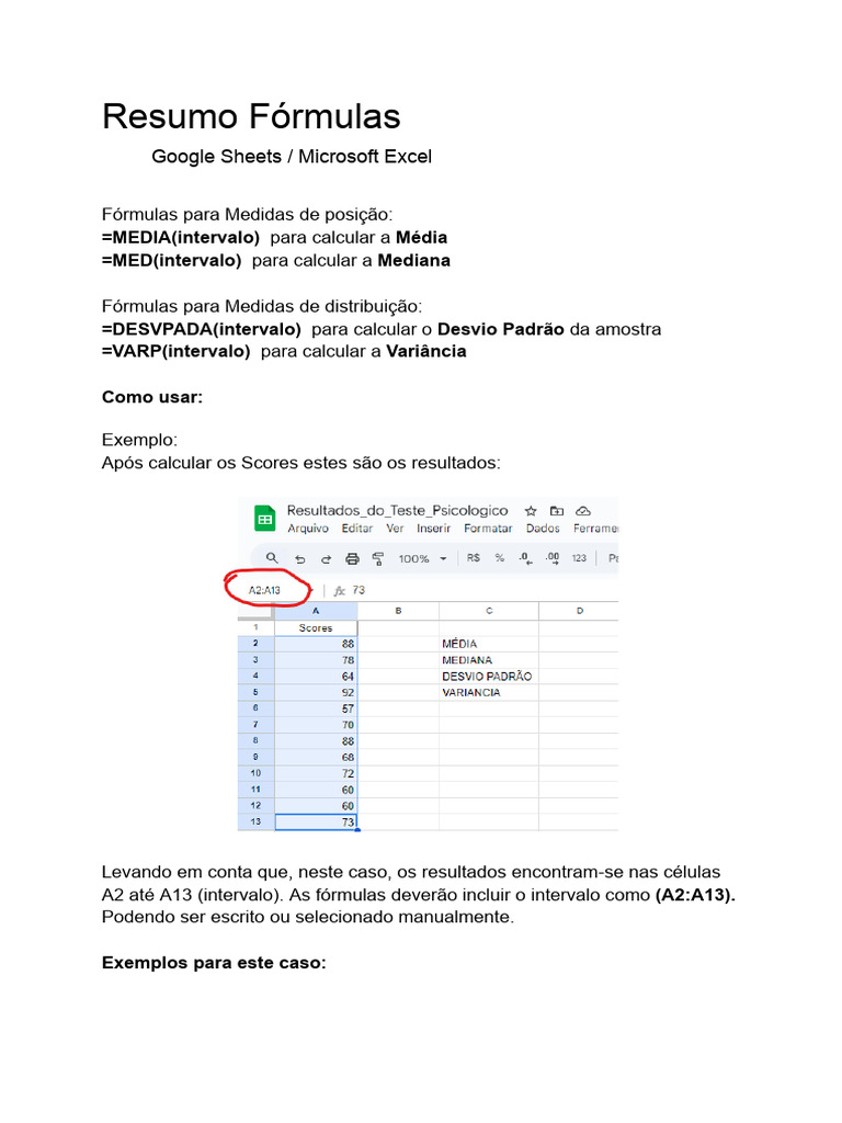 Fórmulas Essenciais para Google Sheets e Excel | PDF