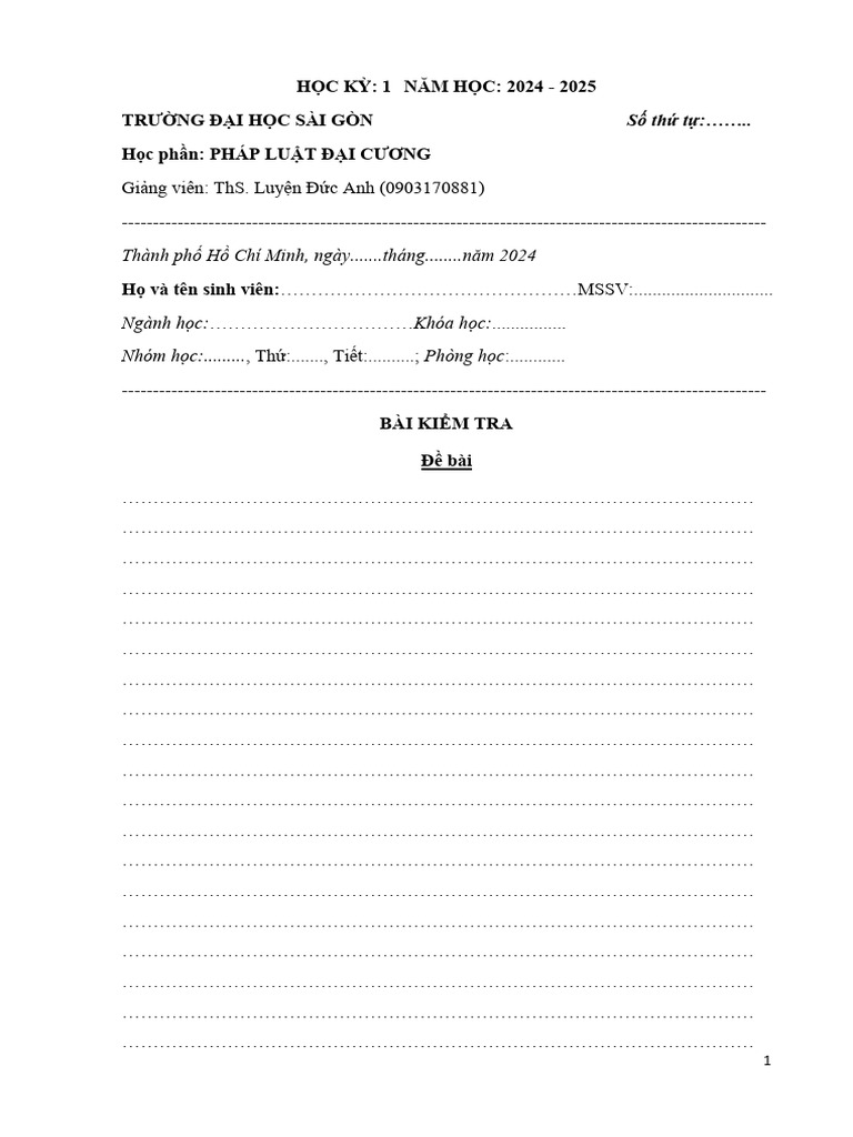 Giay Kiem Tra PLDC Hk1 24-25 | PDF