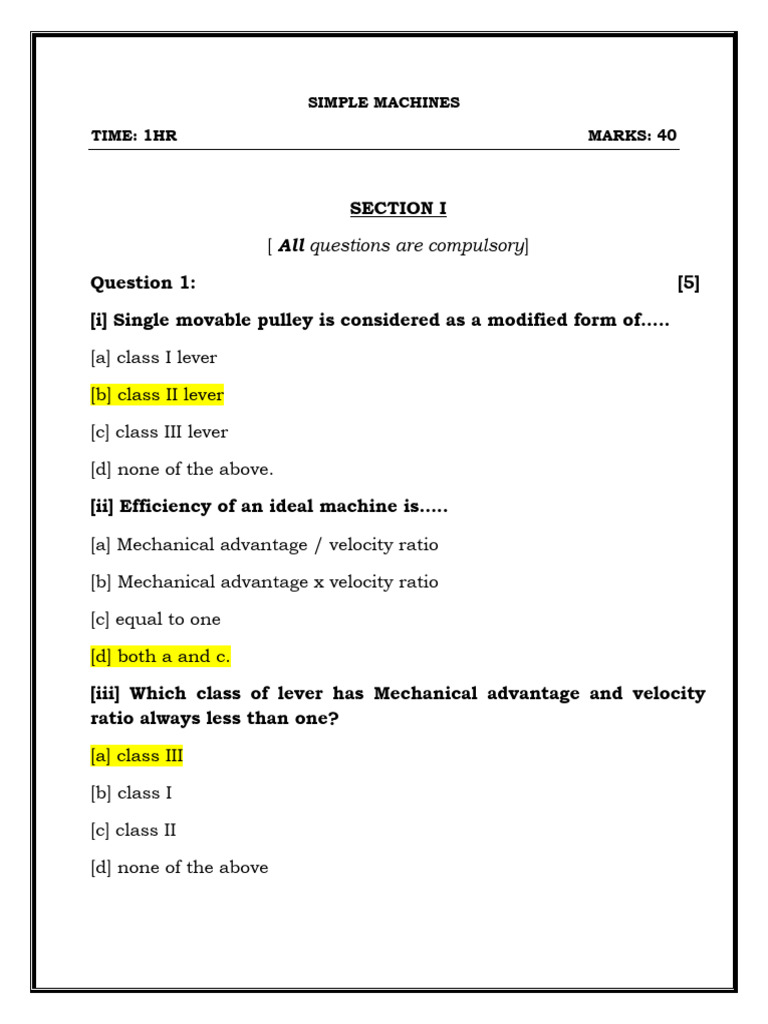 Simple Machines: Questions & Answers | PDF | Lever | Machines