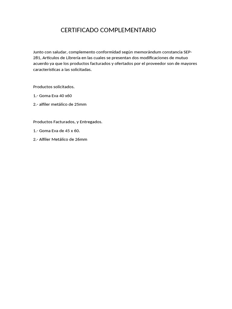 Certificado Complementario | PDF