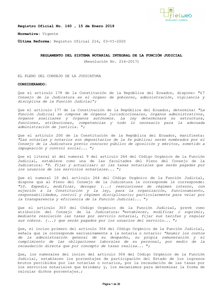 Reglamento Del Sistema Notarial Integral de La Función Judicial (1 ...