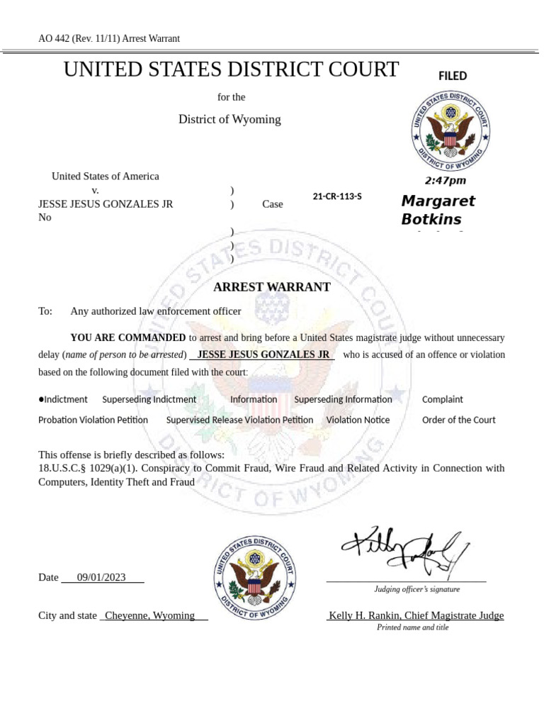 Arrest Warrant for Jesse Gonzales Jr. | PDF | Arrest | Arrest Warrant