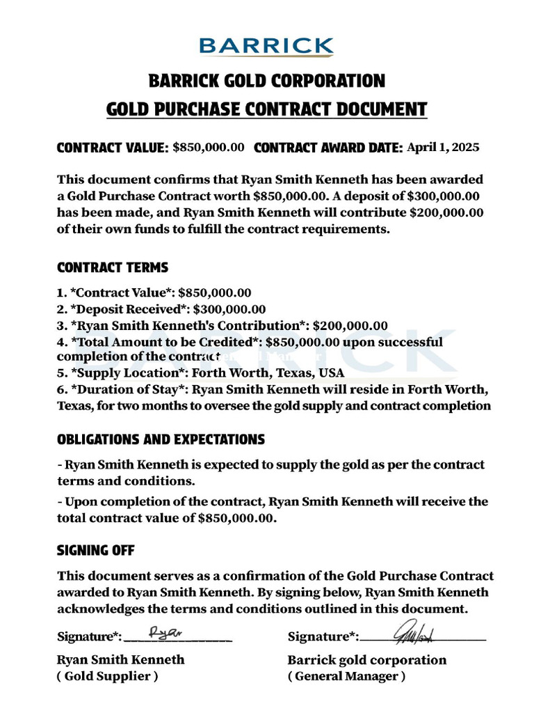 Gold Purchase Contract Document | PDF