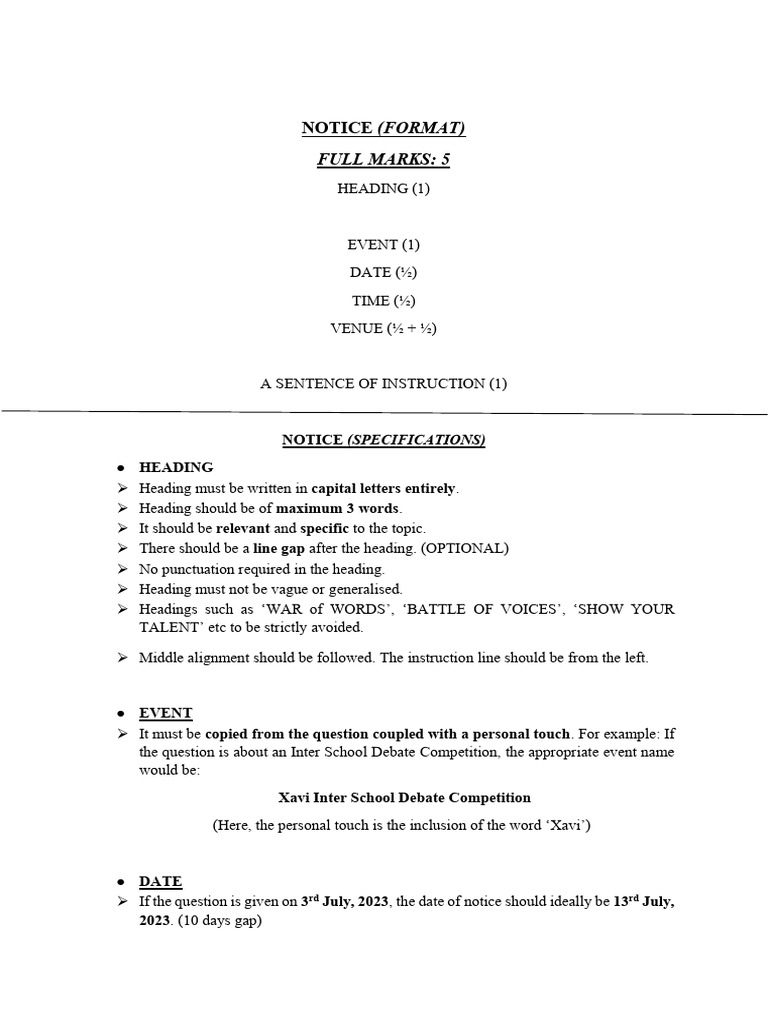 Notice Instructions For ICSE Eng Language | PDF | Human Communication ...