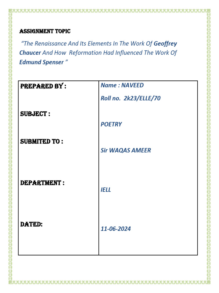 Renaissance and Reformation in Poetry | PDF | The Faerie Queene ...