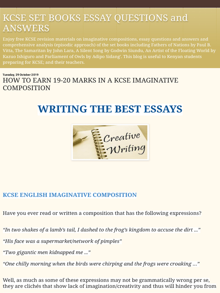KCSE Imaginative Composition Guide | PDF | Essays | Fluency