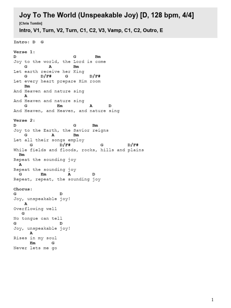 Joy To The World (Unspeakable Joy) - D | PDF